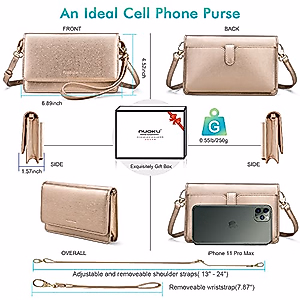nuoku Women Small Crossbody Bag Cellphone Purse Wallet with RFID Card Slots 2 Strap Wristlet(Max 6.5'')(Gold)