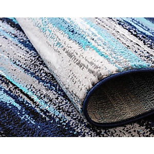 Unique Loom Metro Collection Area Rug (6' 1" x 9' Rectangle, Navy Blue/ Beige)