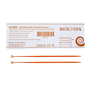 Biologix 25Pcs 10ul Disposable Inoculating Loop, Gamma Sterile Plastic Sampling Rod, Orange Polypropylene Inoculation Tool for Cell Biology and Scientific Lab Supplies, Aseptic Reusable Package