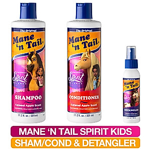 Mane 'n Tail Spirit Untamed Shampoo, Conditioner & Detangler Set – Caramel Apple Scented, Gentle Coconut Oil Formula for Kids, Soft, Silky Hair (Shampoo & Conditioner 11.02 oz Each, Detangler 3.4 oz)