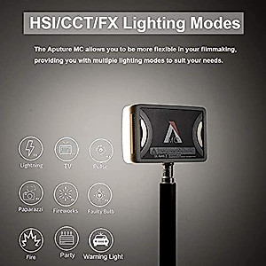Aputure Amaran MC RGBWW Mini On Camera Video Light,3200K-6500K,CRI/TLCI 96+,HSI Mode,Support Magnetic Attraction and App with USB-C PD and Wireless Charging