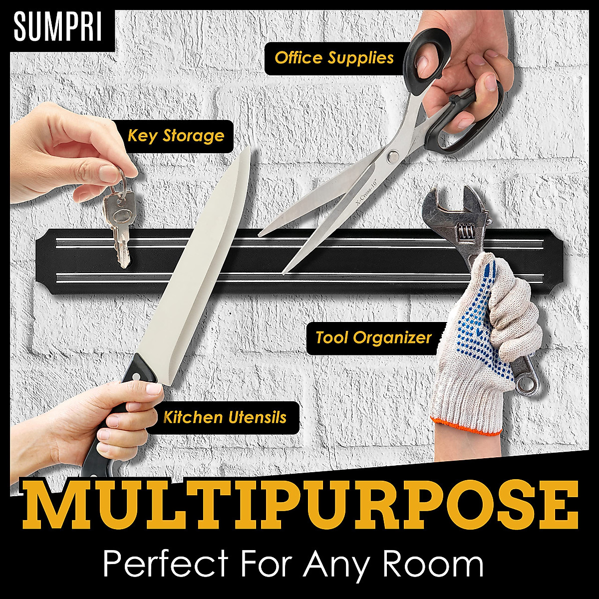 Magnetic Knife Strip for Wall - Extra-Strong Magnet Knife Holder Strip (15 Inch X Set Of 3) - Securely Holds Your Biggest Kitchen Knives - Space-Saving Magnetic Knife Holder For Wall -By SUMPRI