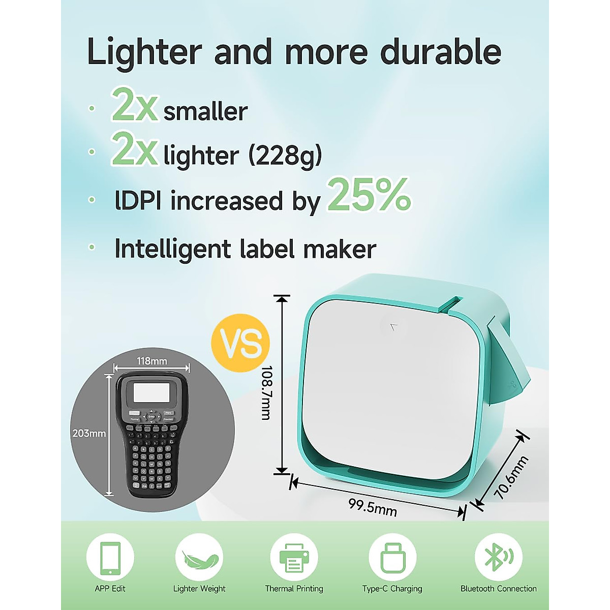 Vixic Bluetooth Label Maker Machine with Tape, 2024 Upgrade Version M960 Mini Small Label Printer, Wireless Labeler Makers with Multiple Templates sticker for Organizing Office Home, Green