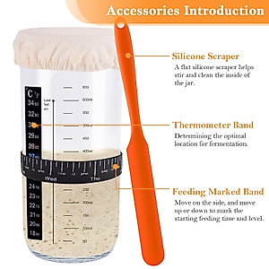 NEOBELLA Sourdough Starter Jar, Sourdough Starter Kit With Thermometer, Scraper, Cloth Cover And Metal Lid, 24 Oz Wide Mouth Sour Dough Starter Container Use For Sourdough Bread Baking Supplies