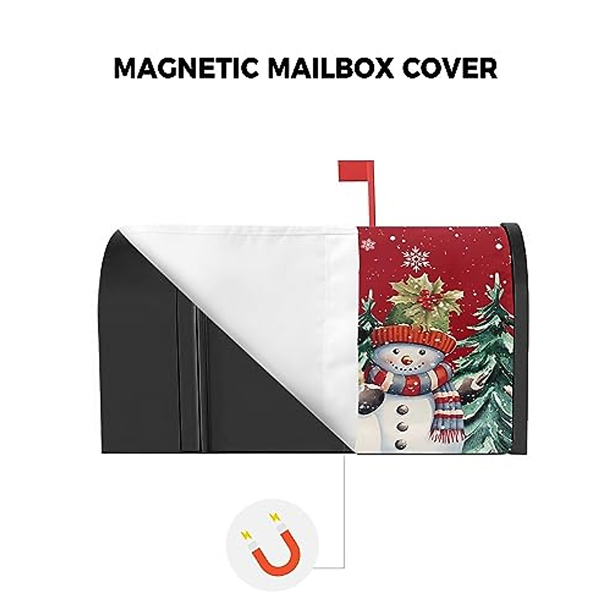 Christmas Tree Snowman Mailbox Cover Magnetic Red Christmas Snowman with Hat Post Box Cover Waterproof Durable Mailbox Wraps for Farmhouse Outdoor Garden Home Decor Standard Size 21 X 18in
