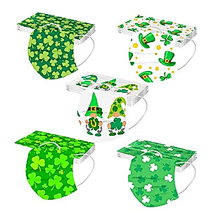 20-50PCS Holiday Disposable Face Mask for Adult, Easter St Patrick's Day Masks Protection with Silicone Mask Ear Strap (St Patrick's Day Shamrock, 50PCS)