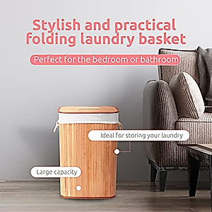 Compactor Folding Laundry Basket (Rectangular) | Blanket Basket | Laundry Basket with Lid | Foldable Laundry Basket | Bamboo and Polycotton | 17.71 x 13.77 x 23.62 Inch