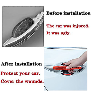 XhuangTech 8pcs Universal 3D Carbon Fiber Car Door Handle Paint Scratch Protector Sticker Auto Door Handle Scratch Cover Guard Protective Film Car Outdoor Safety Reflective Strips (Red)