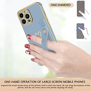 BENTOBEN for iPhone 13 Pro Max Phone Case, Cute Heart Adjustable Strap Wristband Kickstand Holder Shockproof Protective Soft TPU Luxury Plating Raised Trim Girls Women iPhone 13 Pro Max Case, Gray