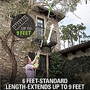 Greenworks 40V 8-inch Cordless Pole Saw with Hedge Trimmer Attachment 2.0Ah Battery and Charger Included, PSPH40B210