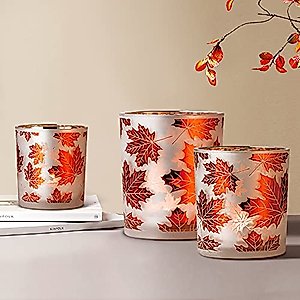 Fall Candle Holders Set of 3,Glass Tealight Votive Candle Holders with Maple Leaf Pattern,Ideal for Autumn Home Decor Party Table Centerpiece Thanksgiving Gift
