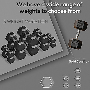 Soozier 2 x 45lbs Hex Dumbbell Set of 2, Rubber Weights Exercise Fitness Dumbbell with Non-Slip Handles, Anti-roll, for Women or Men Home Gym Workout