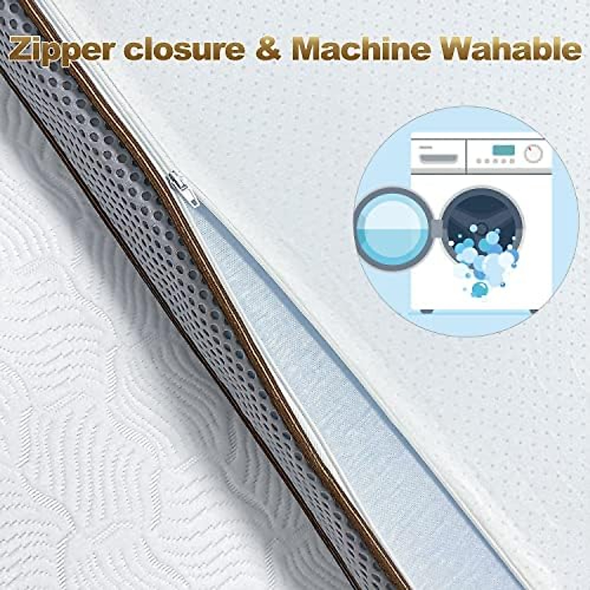 Slybear 3 Inch Memory Foam Mattress Topper Queen Cooling Gel Mattress Topper for Queen Size Bed with Non-Slip Removable Washable Cover, Pressure Relief Ventilated Mattress Pad