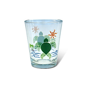 Puzzled Green Turtle Clear Shot Glass 1.70 Oz Quality Glassware for Bar Collection Novelty Liquor/Spirits Drinking Glass - Marine Life Beach Animal Nautical Theme