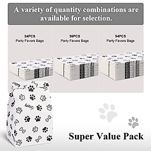 JOHOUSE Dog Paw Print Gift Paper Bags, 24PCS Paw Print Treat Bags Black White Paw Goodie Bags for Birthday Party Baby Shower Holiday Celebration 4.7"x 3.1"x 8.7"