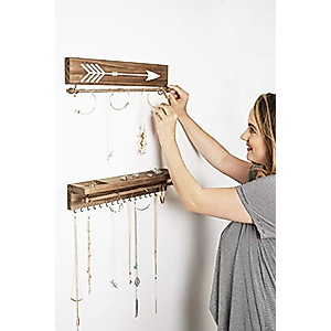 SoCal Buttercup Rustic Necklace and Jewelry Organizer - Hanging Wall Mount Display - Mounted Wooden Holder for Earrings, Necklaces, Bracelets, and Many Other Accessories (Two Piece, Rustic)