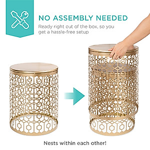 Best Choice Products Metal Accent Table, Set of 2 Decorative Round End Tables Nightstands, Coffee Side Tables for Living Room Bedroom Office, Nesting - Gold