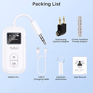 1Mii Bluetooth 5.2 Wireless Audio Transmitter Receiver for 2 Airpods Wireless Headphone, Audio Adapter with AptX Low Lantency OLED Display 3.5mm Plug on Airplane Gym TV PC iPad/Tablet Auto