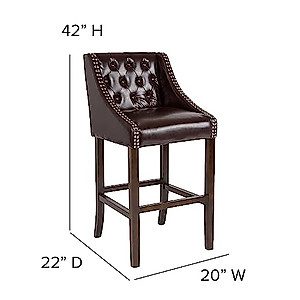 Flash Furniture 2 Pk. Carmel Series 30" High Transitional Tufted Walnut Barstool with Accent Nail Trim in Brown LeatherSoft