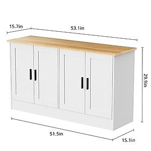 Anystyle 53.1“W White 4 Door Buffet Cabinet, Coffee Bar Cabinet with Adjustable Shelf, Kitchen Buffet Sideboard for Living Room, Kitchen