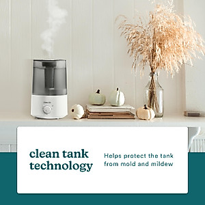 Homedics TotalComfort Ultrasonic Humidifier – Large Air Humidifiers for Bedroom, Plants – Top-Fill 0.85 Gallon Water Tank for 60 Hours of Run Time, Essential Oil Pads, Night-Light, White