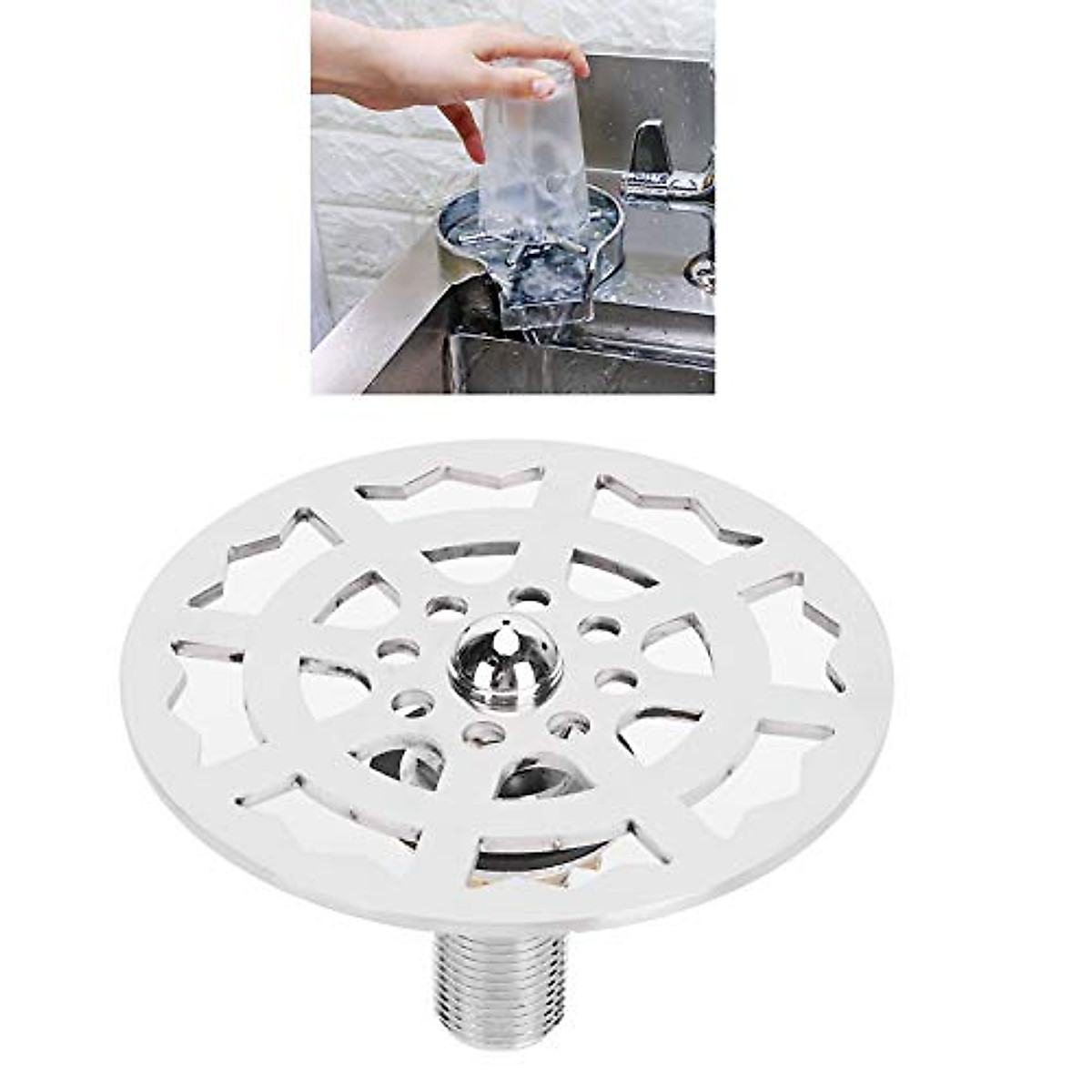 Bar Glass Rinser Faucet Head Stainless Steel Automatic Cup Washer Cleaner Accessory Bar Glass Rinser for Bar Restaurant Hotel Cafe Kitchen Sinks Silver