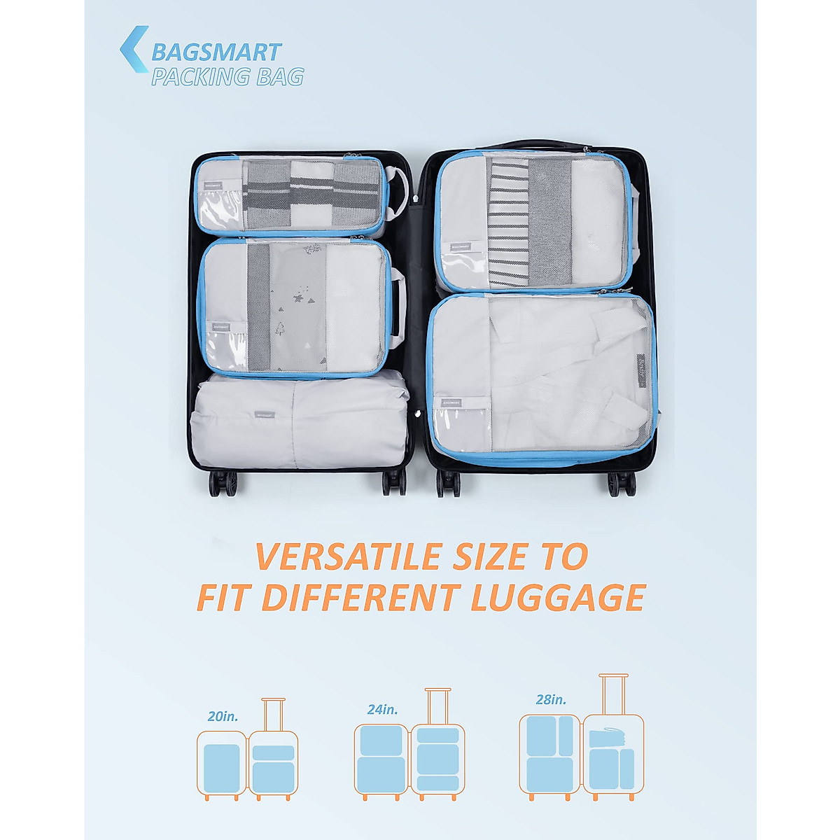 BAGSMART 6 Set Compression Packing Cubes for Travel, Lightweight Vacation Travel Essentials, Travel Accessories for Suitcase Organizer Bags Set, Durable Luggage Organizer Travel Bags