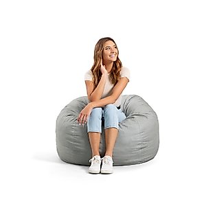 Big Joe Fuf Medium Foam Filled Bean Bag Chair with Removable Cover, Fog Lenox, Durable Woven Polyester, 3 feet Big