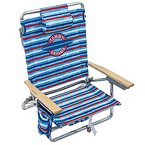 Tommy Bahama 5-Position Classic Lay Flat Folding Backpack Beach Chair, Aluminum , Red, White, and Blue Stripe