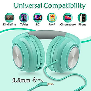 Kids Headphones with Microphone, Wired Headsets for Kid Child Teens Boys Girls with 85dB/94dB Volume Limit, Foldable Adjustable for School, Travel, 3.5mm Audio Jack for iPad, Tablet, PC, Chromebook