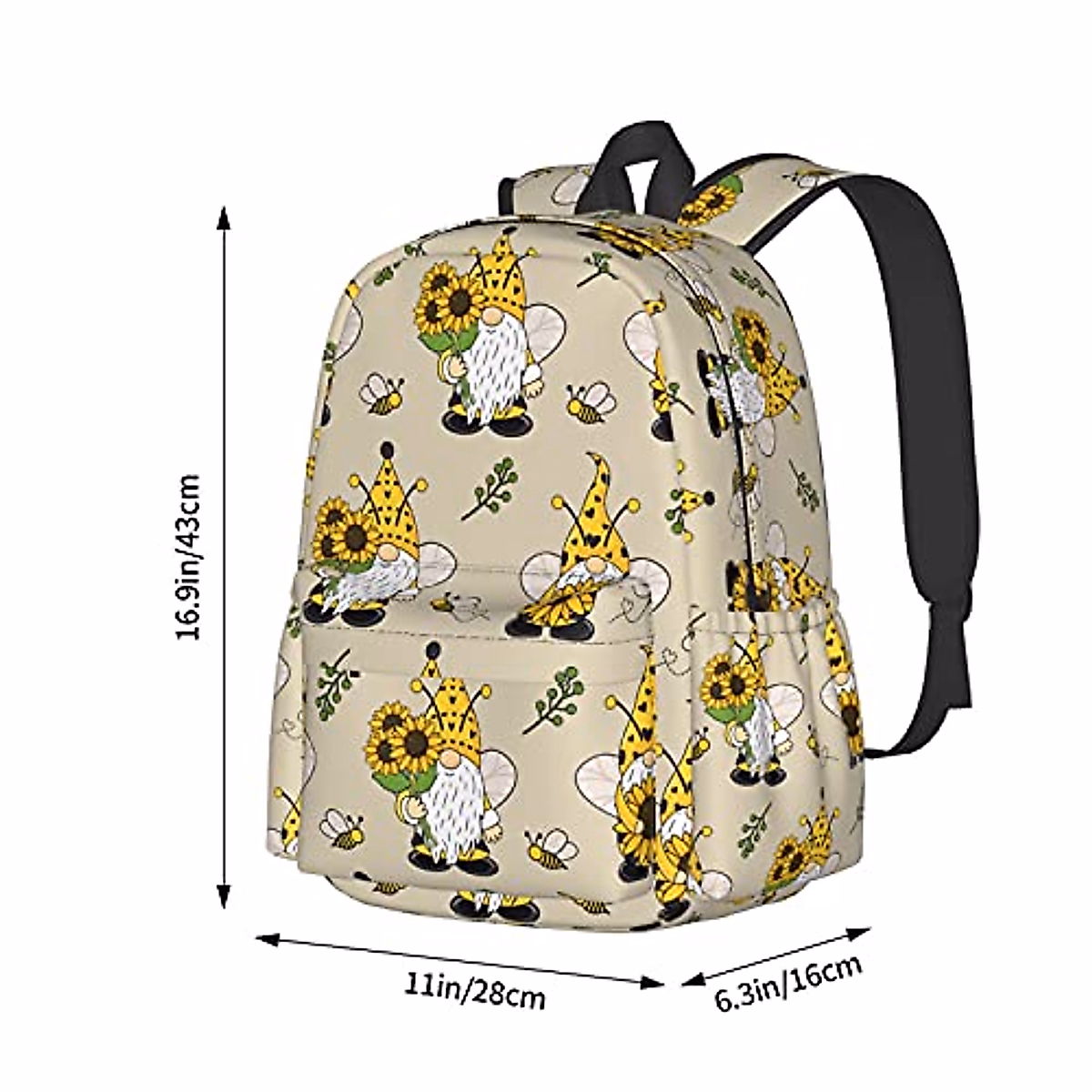 KiuLoam 17 Inch Backpack Gnomes Bees And Sunflowers Laptop Backpack Shoulder Bag School Bookbag Casual Daypack