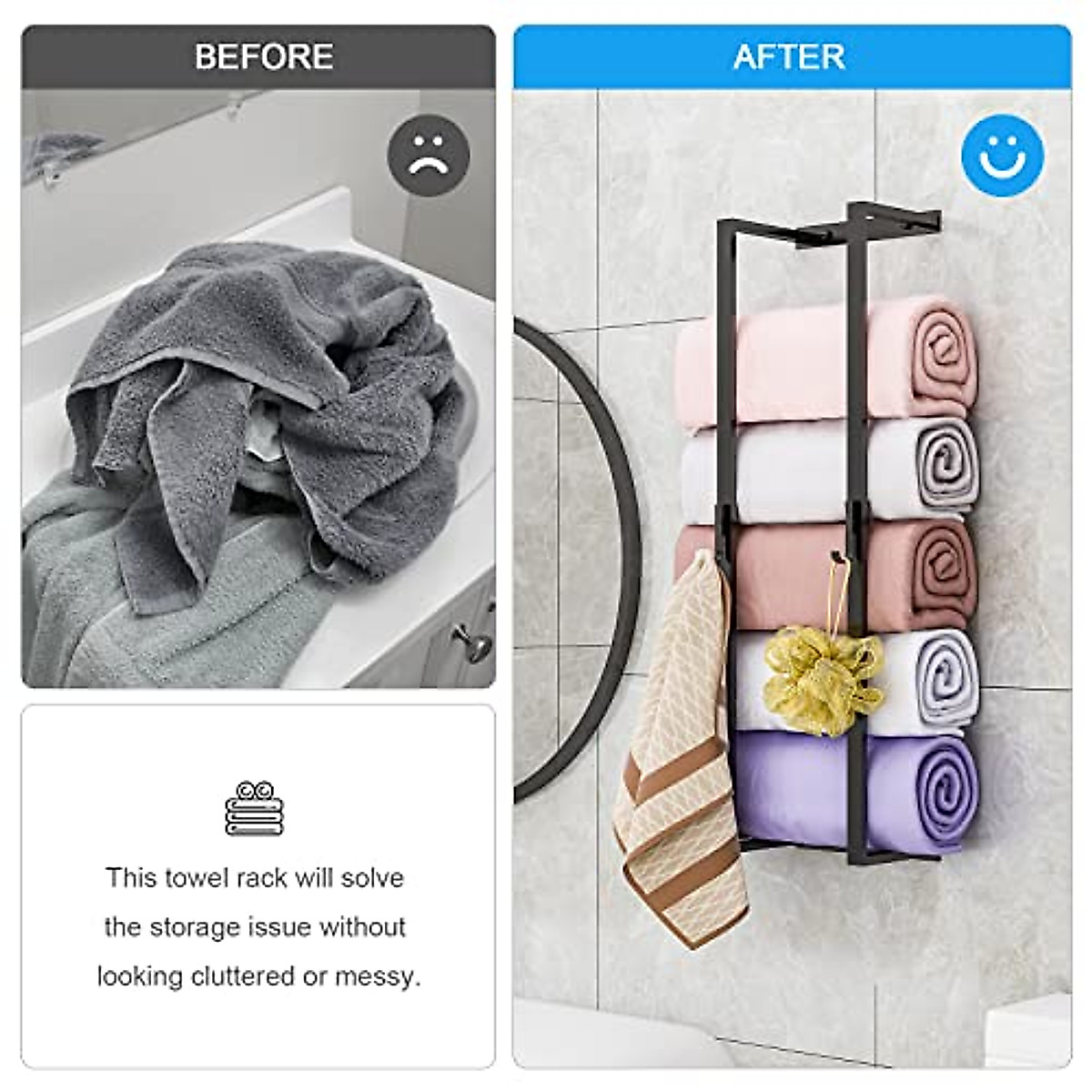 Towel Racks for Bathroom Wall Mounted with 2 Hooks, Stainless Steel Bath Towel Holder Bathroom Wall Towel Rack for Rolled Towels, Towel Storage for Small Bathroom, RV Camper, Garage