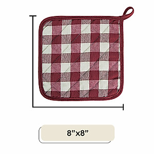 Buffalo Check Pot Holders, 2 Pack, Burgundy - 8" x 18" - Quilted Trivet Pot Holders are Heat Resistant, Machine Washable & Stain Repellant - Non-Slip for Pots & Pans by Achim Home Decor