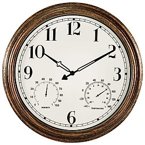16 Inch Large Outdoor Wall Clock,Waterproof Vintage Non-Ticking Clock with Thermometer and Hygrometer Combo,Battery Operated Clock Wall Decorative- Bronze