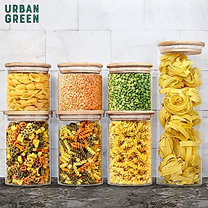 Urban Green Glass Storage Container Bamboo Lids, Glass Airtight Canisters sets, Glass Jar with Lids, Food Jars, Pantry Organization and Storage Containers, Spice Jars, Flour Canisters of 6
