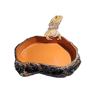 RunXF Simulation Rock Reptile Feeding Bowls Resin Feeder Lizard Toad Tortoise Hedgehog Habitat Accessories Terrarium Tank Ornament Water Food Dish,5.5 x 3.7 x 1.2inches (Medium)