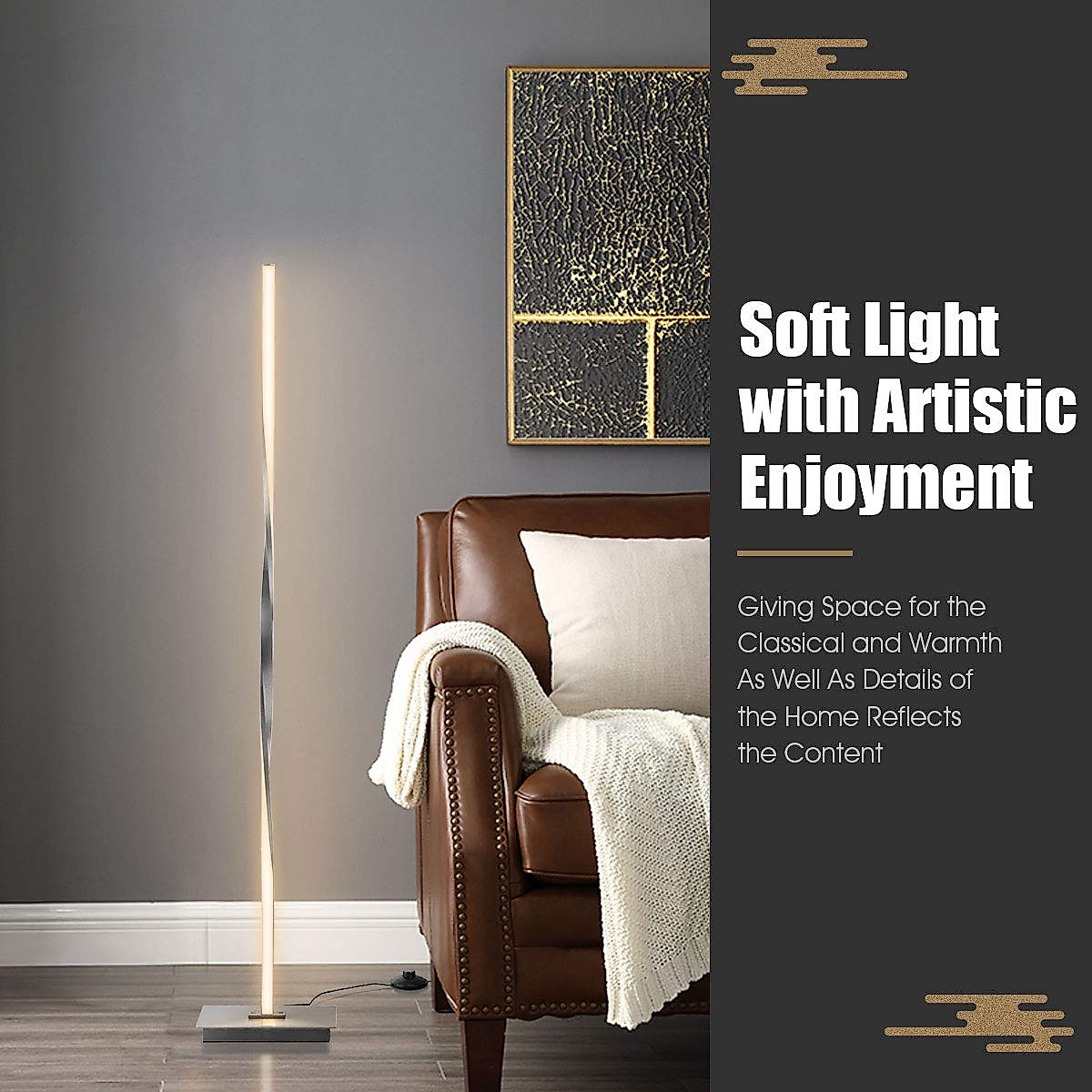 Tangkula Helix LED Floor Lamp for Living Rooms, 48 Inch Modern Tall Bright Contemporary Standing Pole Light with Built-in Foot Switch, for Bedrooms & Offices (Silver)