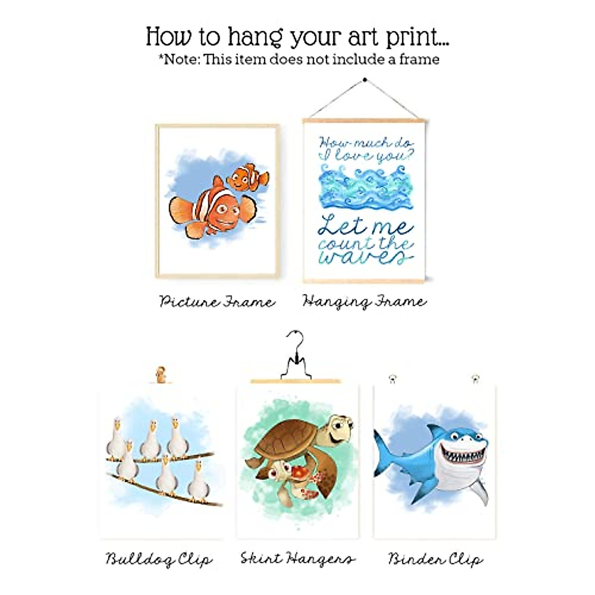 Silly Goose Gifts Nemo Fish Ocean Themed Character Wall Art Decor Baby Nursery Bedroom Room Bathroom (I'm Home Set of Six)
