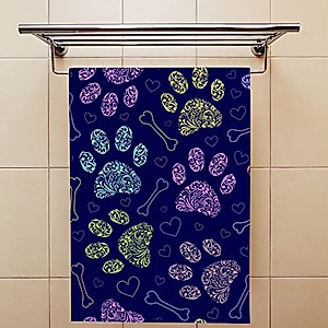 Hand Bath Towels 2 Pack Floral Animal Paw Bone Absorbent Face Fingertip Towels for Bathroom Kitchen Gym Spa Soft Hair Drying Cloth Quick Dry, 30 x 15 Inch