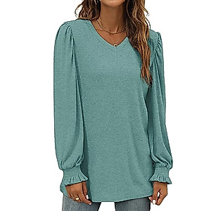 XIEERDUO Womens Oversized Sweatshirts Comfy V Neck Long sleeve Top Trendy Winter Solid Tunic Turquoise 2XL