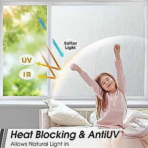 Viseeko Window Privacy Film: Frosted Glass Window Film Non-Adhesive Static Cling Window Film Sun Blocking Removable Room Decor for Bathroom Home Office (Silver, 35.4 x 77.7Inches)