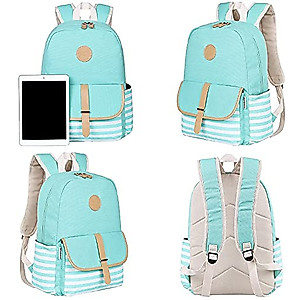 Bluboon Canvas Bookbags School Backpack Laptop Schoolbag for Teens Girls High School (Water Bule 3 in 1)