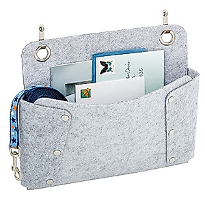 mDesign Soft Felt Over The Door Hanging Storage Organizer for Closets in Bedrooms, Hallway, Entryway, Mudroom - Hooks Included - Textured Print, 2 Pack - Light Gray/Chrome