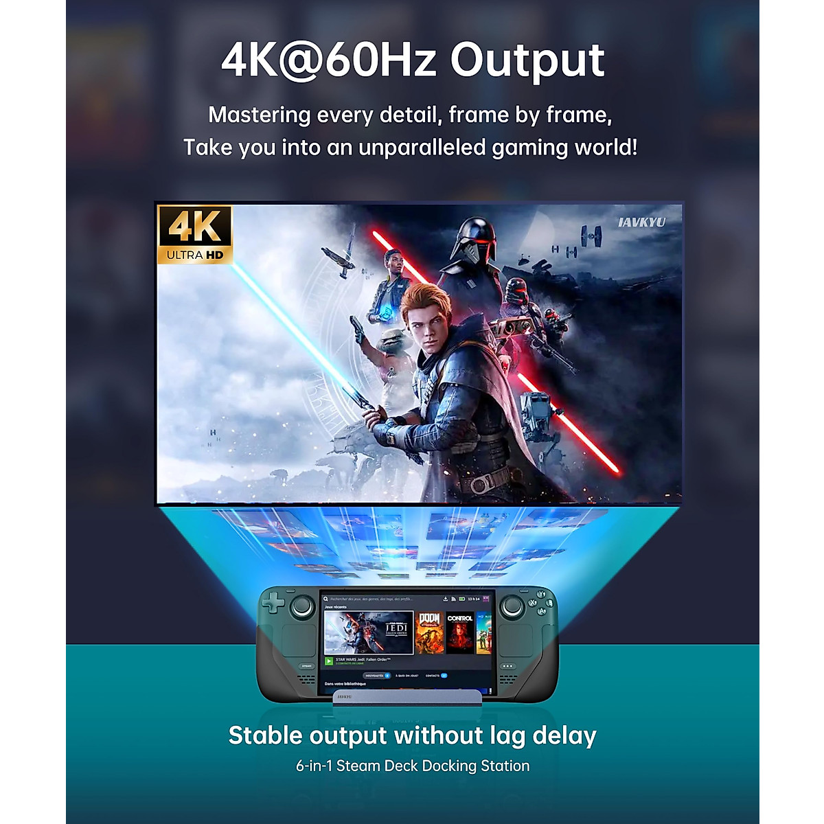 Steam Deck Dock 4K 60Hz, 6-in-1 Docking Station Compatible with Lenovo Legion Go, Steam Deck OLED, ASUS ROG Alloy, Steam Deck Accessories with 3 USB-A 3.0, 100W PD, 1000M RJ45, Aluminum Alloy Shell