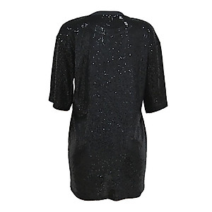 Fuiuwhs Its My Birthday Dress for Women Birthday Sequin Shirt Dress Crew Neck Glitter Top Dress Sexy Party Club Skirt Black XL