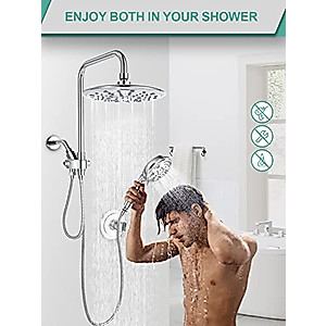 SR SUN RISE 9 Inch High Pressure Rain Shower Head Combo with Filtered Shower Wand, 8 Water Spray Modes Shower Head with 71 Inch Extra Long Hose