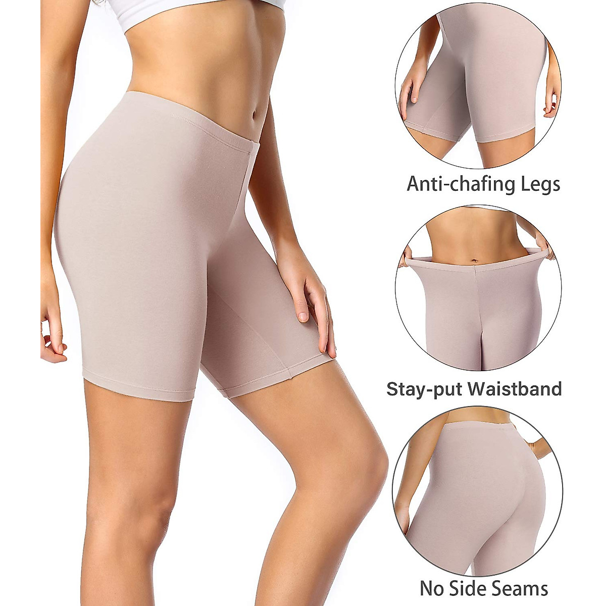 wirarpa Women's Cotton Underwear Boy Shorts Under Dresses Long Leg Panties Anti Chafe Bloomers 3 Pack Multicolored 3X-Large