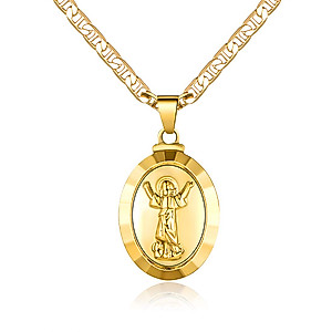 Barzel 18K Gold Plated Baby Jesus/Divinio Nino Necklace With Mariner Chain – Made In Brazil (18 Inches)
