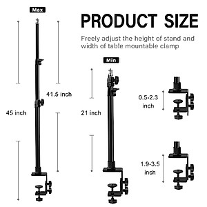 Obeamiu 2 Pack C Clamp Desk Mount Light Stand with 1/4" Ball Head and Hot Shoe Mount Adapter, 21-45 Inch Adjustable Tabletop Bracket Stand for DSLR Camera, Ring Light, Video Monitor, Microphone Webcam