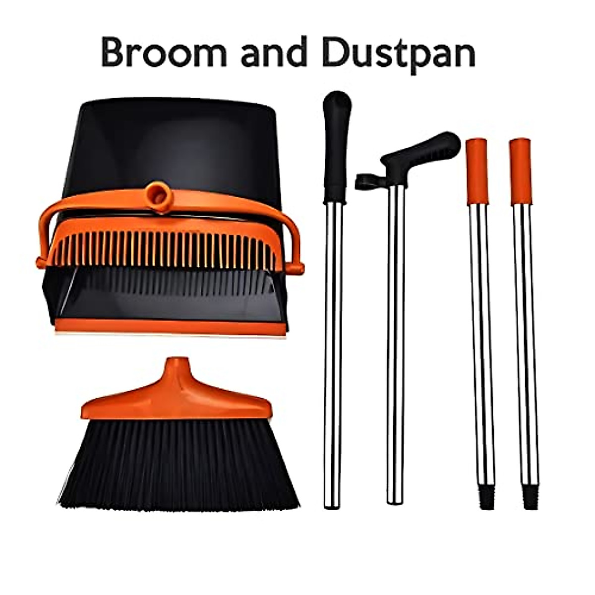 Broom and Dustpan/ Assembly Design for Home Kitchen Room Office Lobby Floor USE Upright Stand UP Dustpan and Broom Set for Home, Black, 26*25.5*83 cm